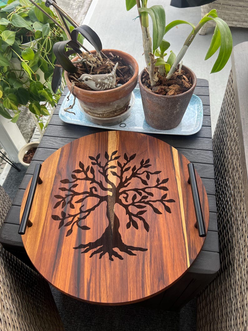 Olive Tree Teak Wood Charcuterie Board With Black Stainless Steel ...