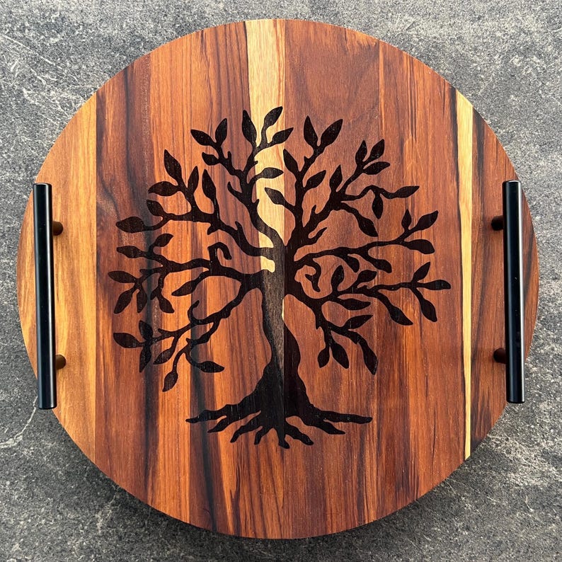 Olive Tree Teak Wood Charcuterie Board With Black Stainless Steel ...