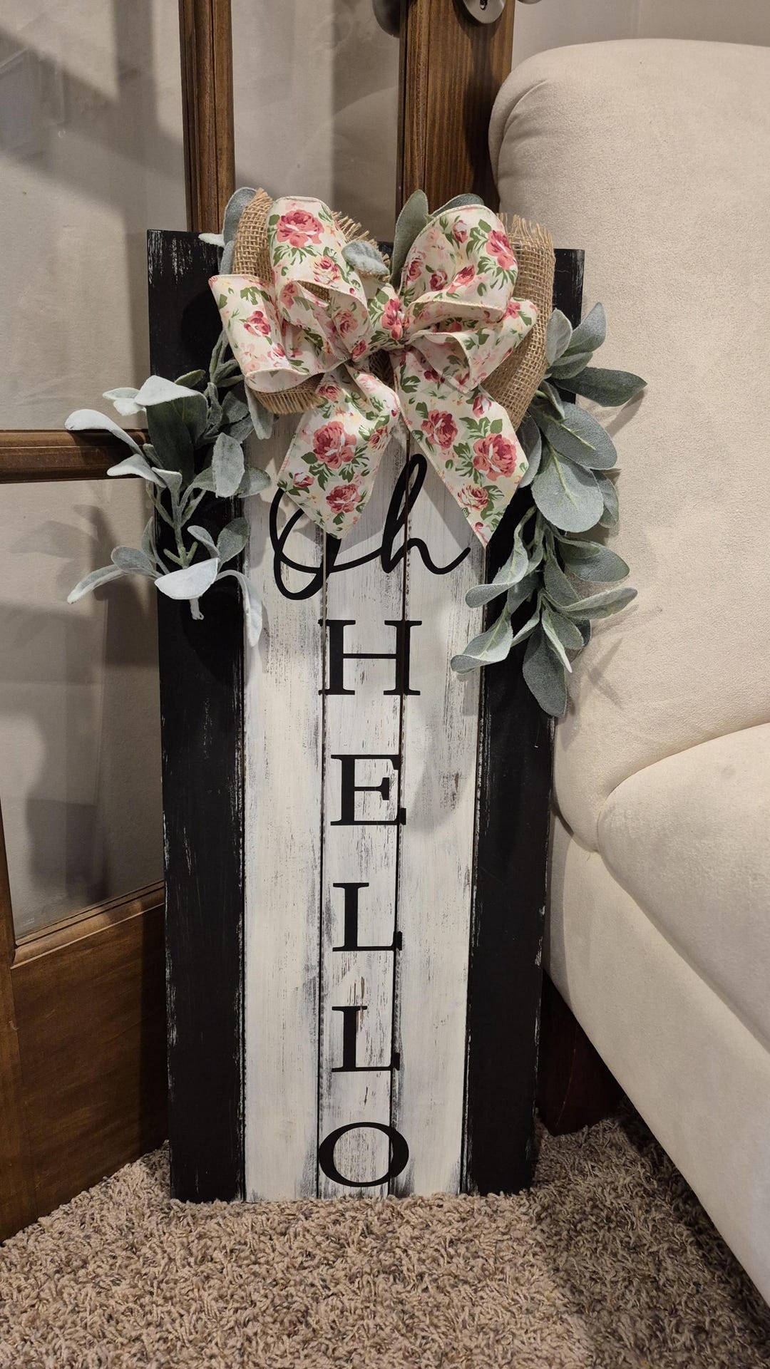 Welcome Door Leaner Sign: Hello Decor (11" W X 28" H), Pretty Farmhouse ...