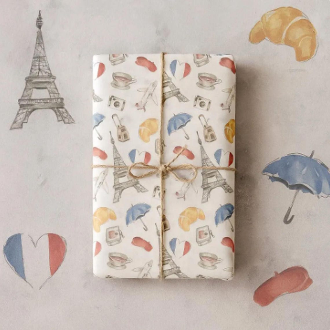 Parisian Gift Wrap: Eiffel Tower, Croissants, Travel Theme - Etsy