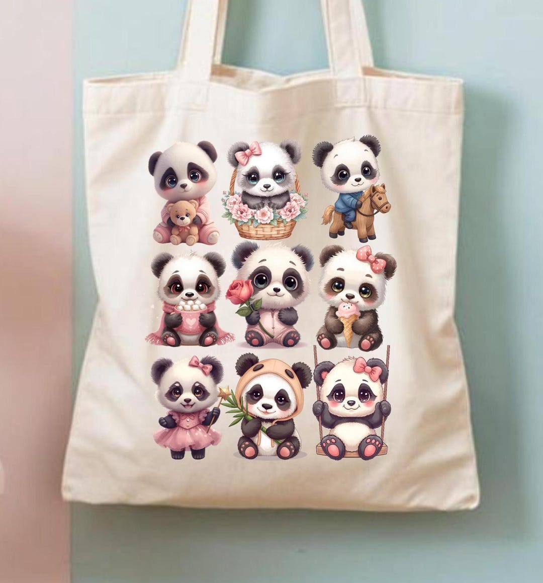 Cute Kids Tote Bag With 9 Baby Pandas – Adorable Eco-friendly Reusable ...