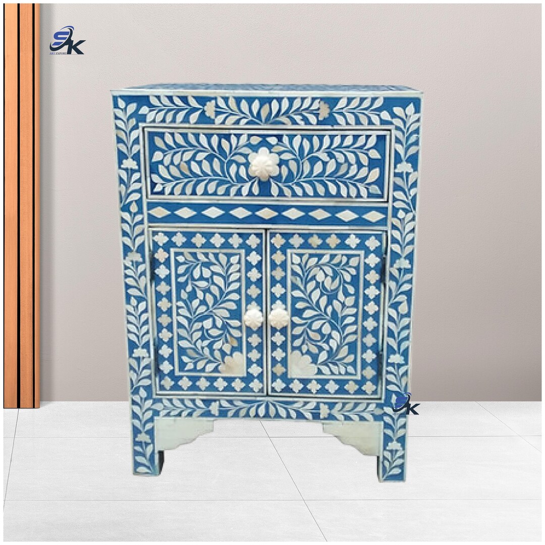 Handmade Bone Inlay Bedside Table: Modern Boho Nightstand - Etsy UK
