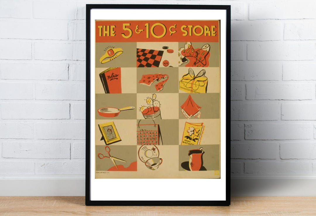 5 & 10 Cent Store Vintage Poster, Mid Century Modern WPA Retro Print ...