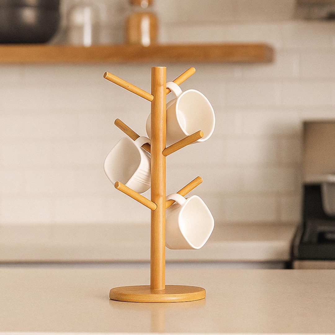 Handmade Wooden Mug Tree, Rustic Kitchen Organizer, Holds 6 Cups - Etsy