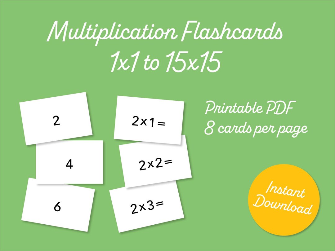 Multiplication Flashcards Printable 1x1 to 15x15 (small) - Etsy Canada