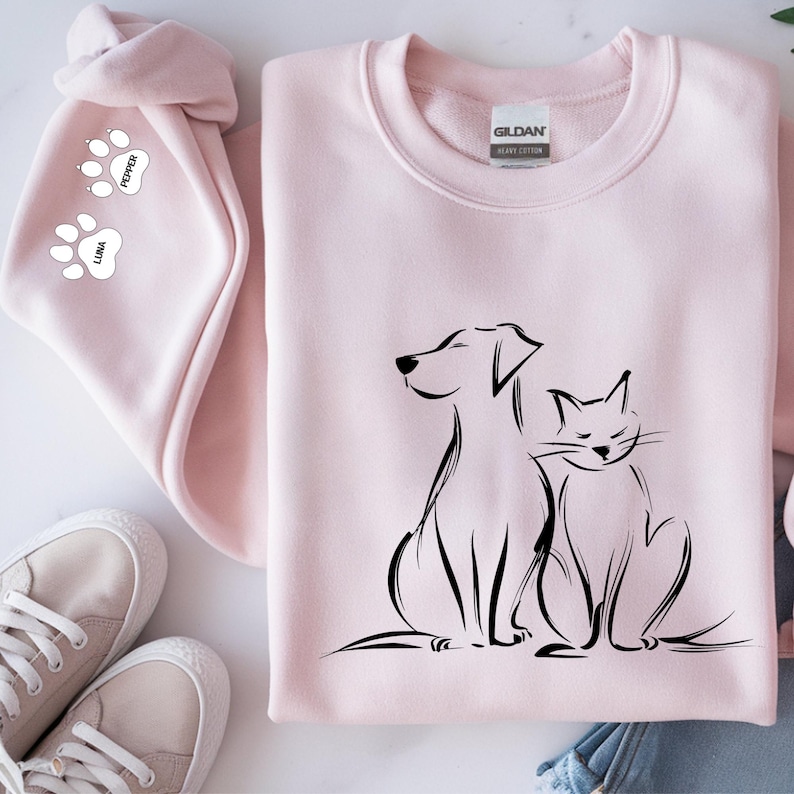 Black Dog and Cat Line Art Sweatshirt, Minimal Design Crewneck ...