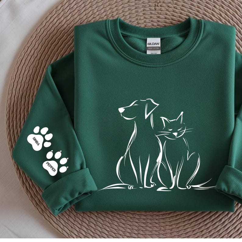 Black Dog and Cat Line Art Sweatshirt, Minimal Design Crewneck ...