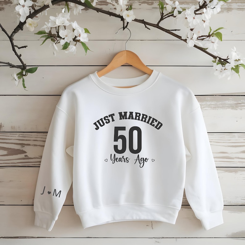 50th Anniversary Sweatshirt, Just Married 50 Years Ago, Golden ...