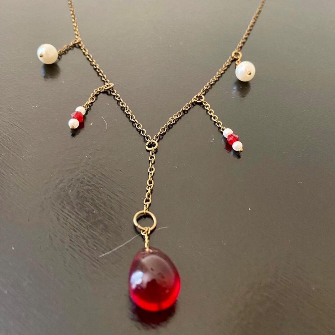 Gothic Pearl and Ruby Necklace - Etsy