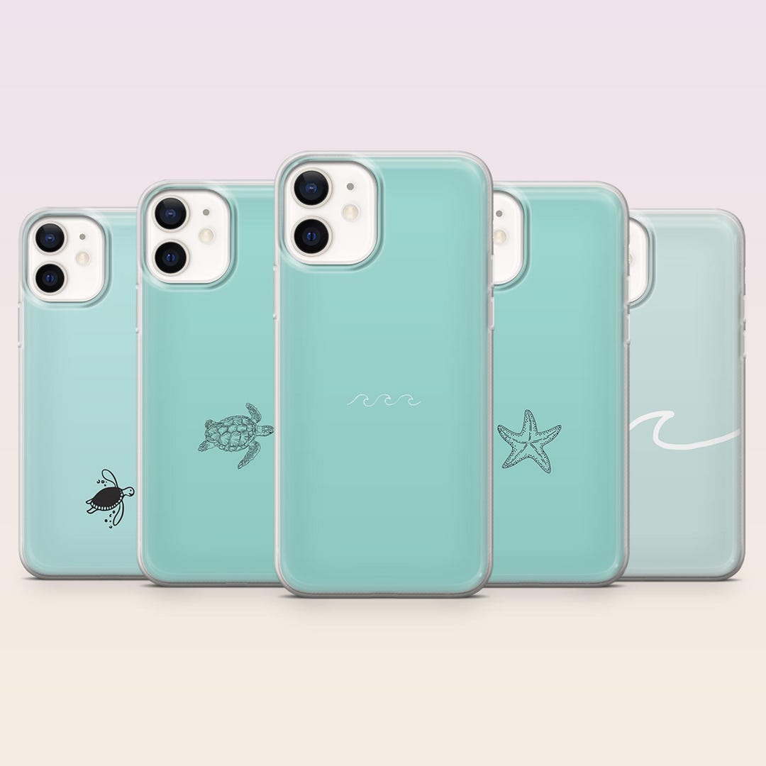 Simple Ocean Phone Case Aqua Blue Minimalist Cover for iPhone 16,15,14 ...