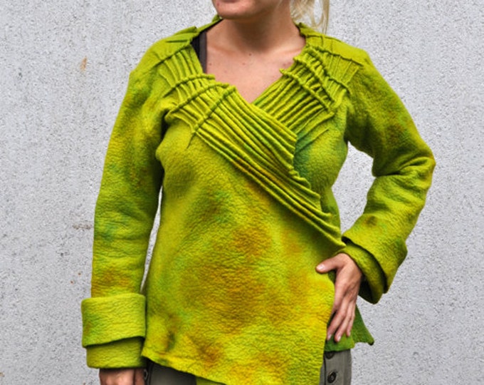 Jacket, Felted Jacket, Felt, Wool, Merino Wool, Collar, Lime, Fibre Art ...