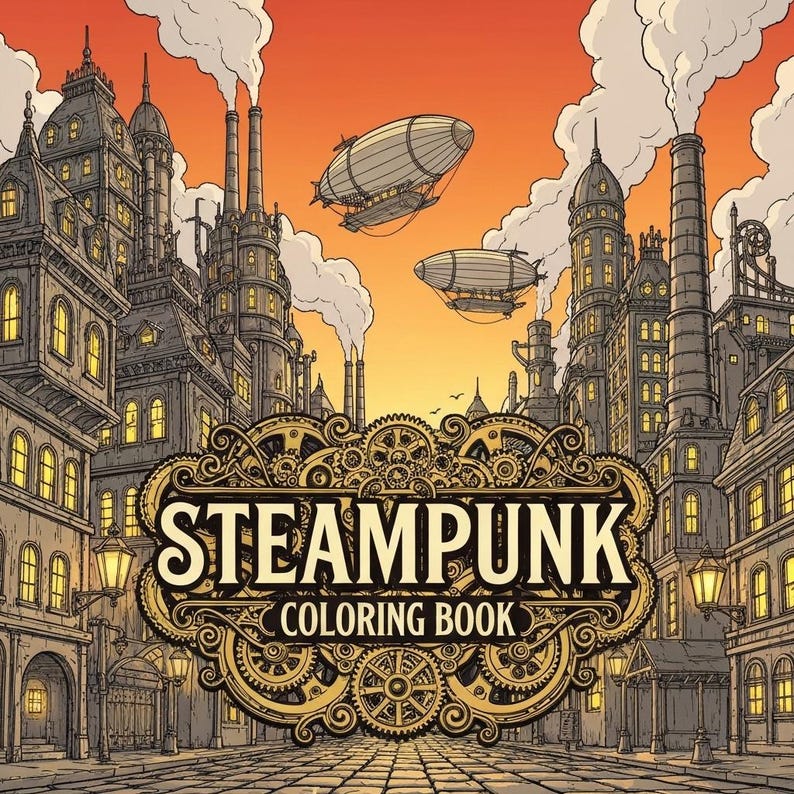 Steampunk Coloring Book: 50 Pages of Intricate Mechanical Worlds - Etsy