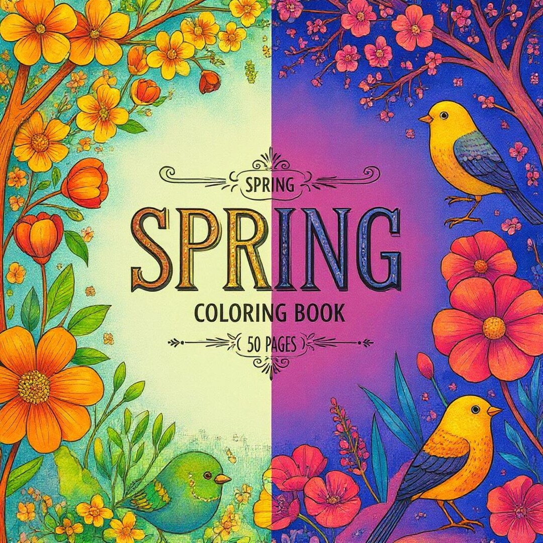 Spring Coloring Book 50 Pages - Etsy