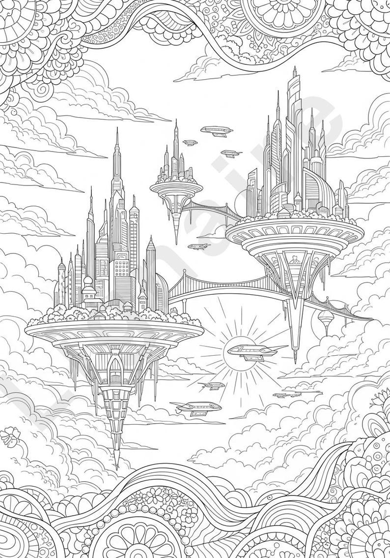 50 Futuristic Architecture Coloring Pages – Visionary Designs & Sci-fi ...