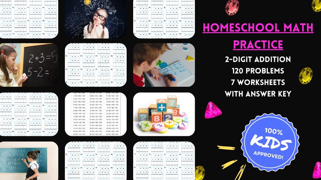 2-digit Addition Math Worksheets PDF | Homeschool Printable | Table ...