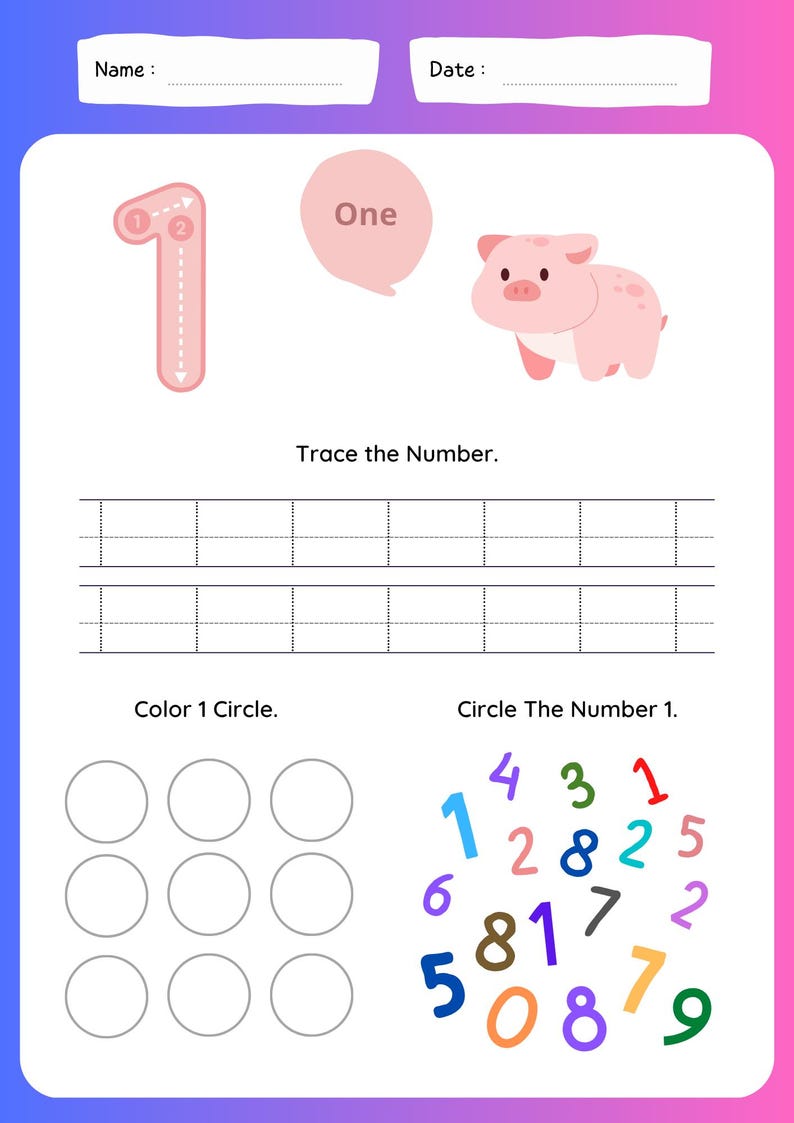 Buy Trace Numbers 1-9 Printable Worksheet for Kids | Number Tracing ...