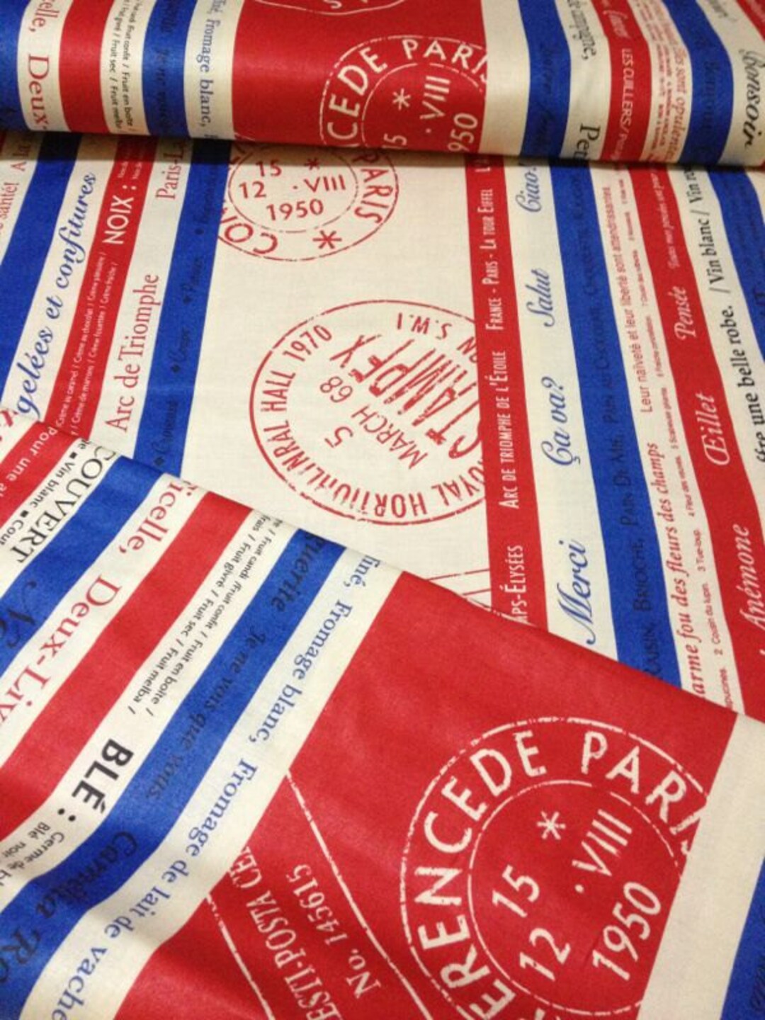 Japanese Fabric Yuwa French Flag Fabric Paris Fabric Text Fabric Stamp ...