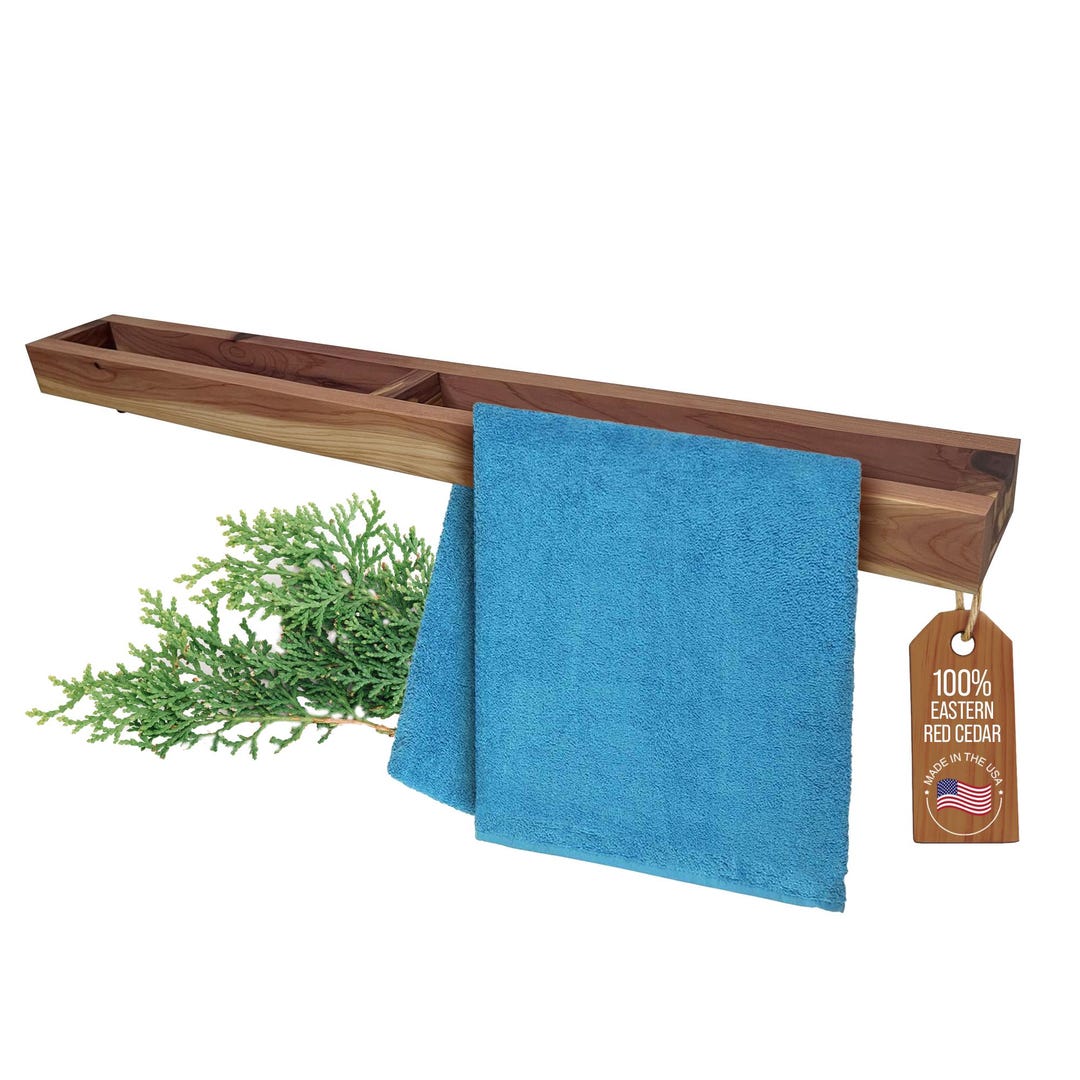 Aromatic Eastern Red Cedar Wood Floating Towel Rack – 30” Wall-mounted ...