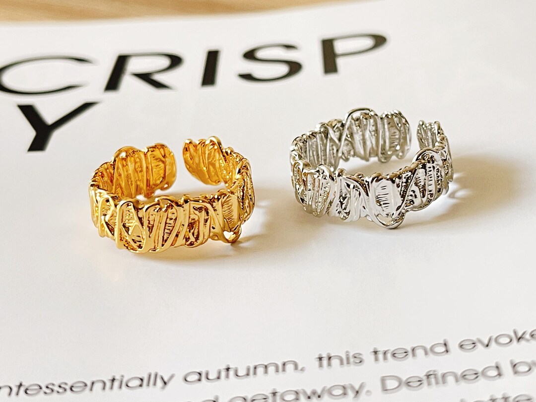Brass Adjustable Ring, Wrinkle Texture, Minimalist Statement Jewelry - Etsy