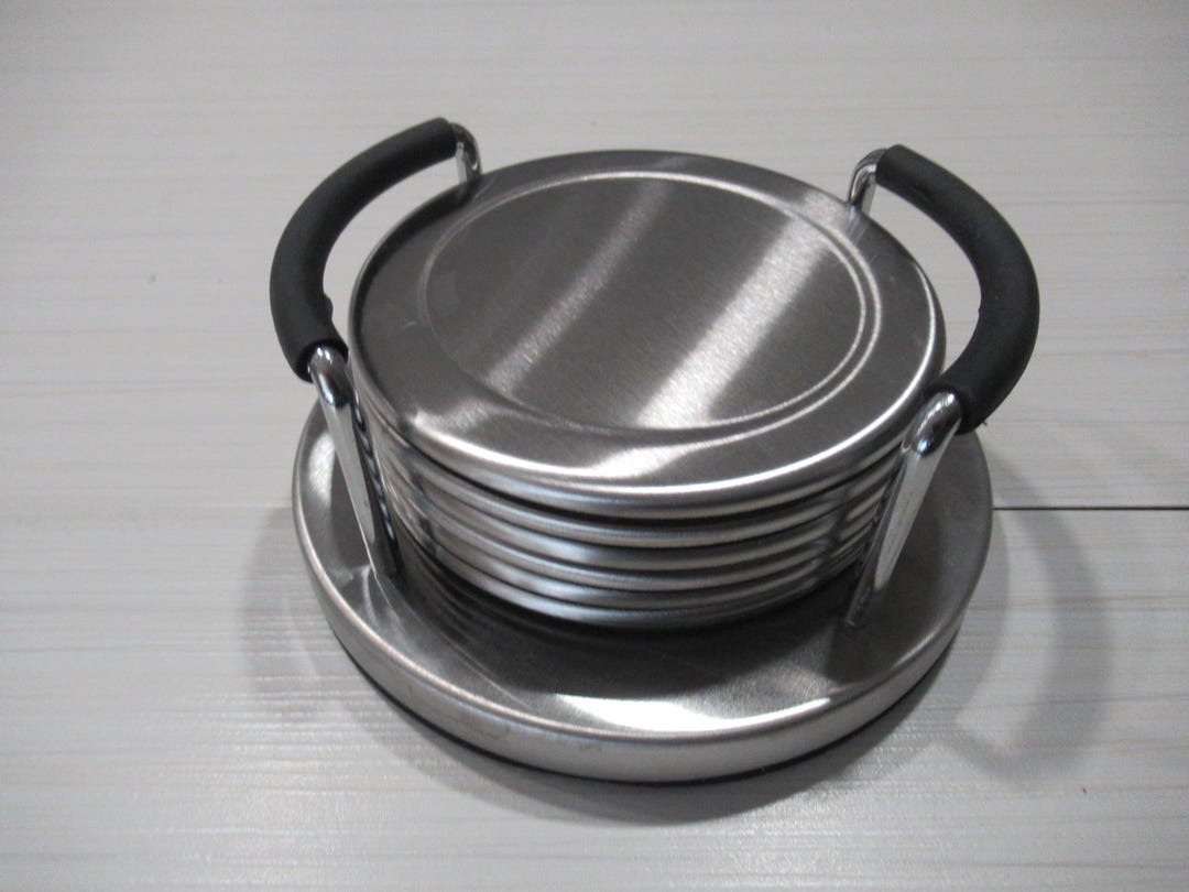 Coasters Stainless Steel . 6 Coasters and Holder - Etsy