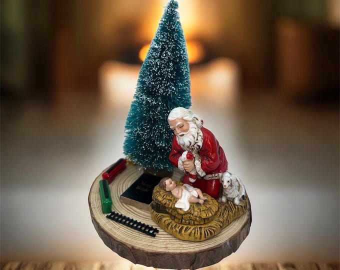 Vintage Christmas Refurbished Kneeling Santa Jesus Bible Metal Train ...