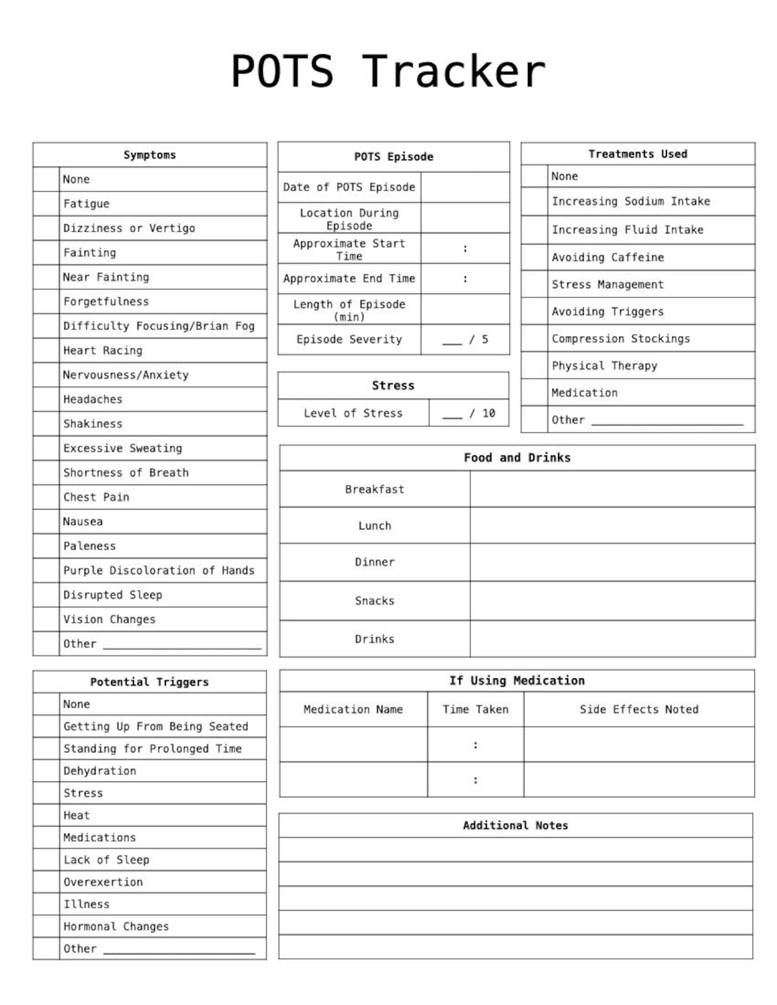 POTS Tracker | Printable PDF - Etsy