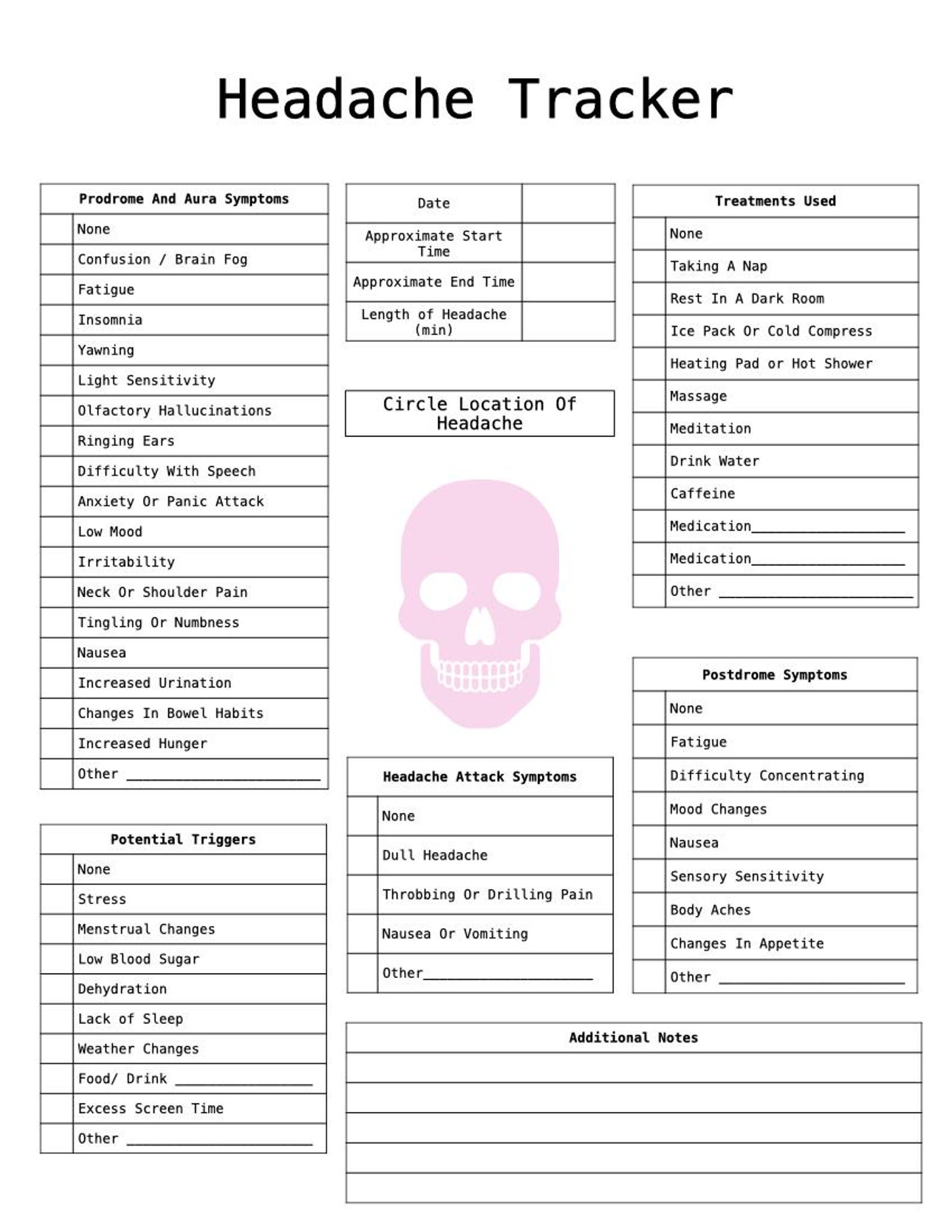 Headache Tracker | Printable PDF - Etsy