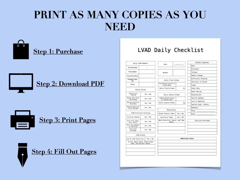 LVAD Daily Checklist | Printable PDF - Etsy