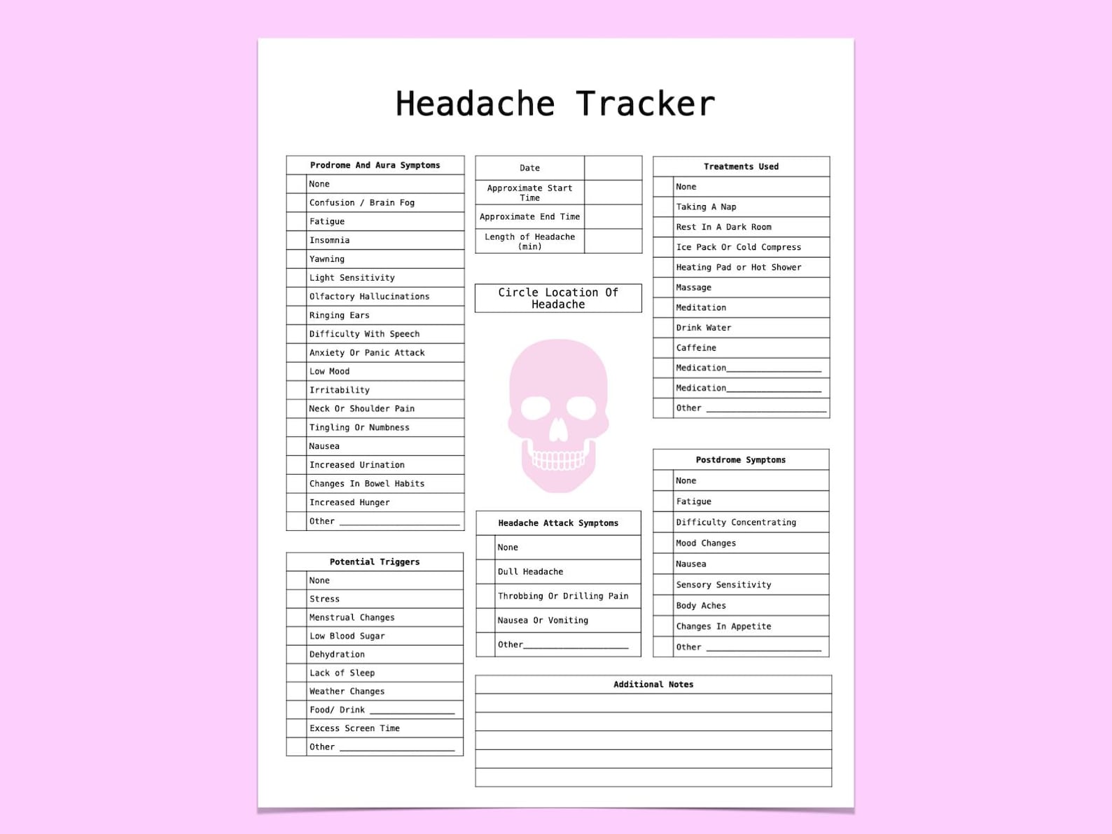 Headache Tracker | Printable PDF - Etsy