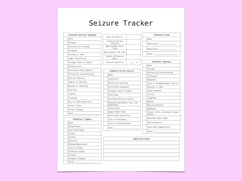 Seizure Tracker | Printable PDF - Etsy