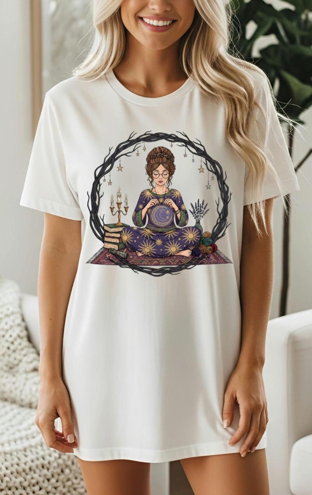 Moon Oracle Stitches Witch Shirt | Celestial Cottagecore T-shirt | Dark ...