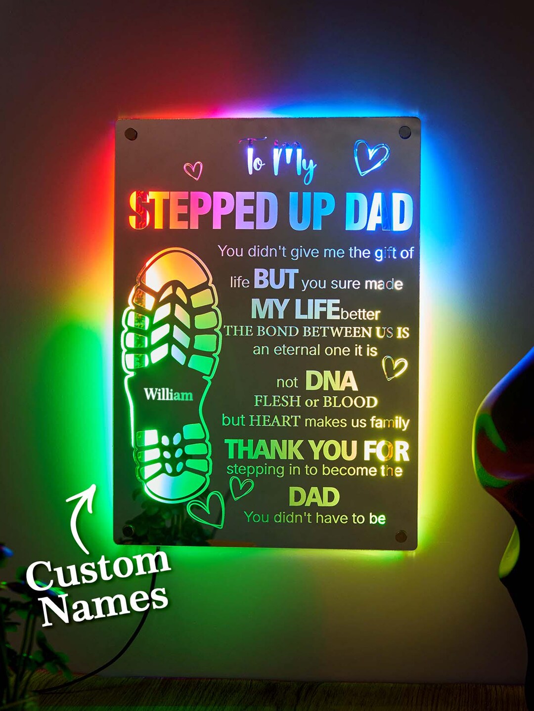 Personalized Stepped up Dad Mirror Light Dad's Footprint Sign Gift for ...
