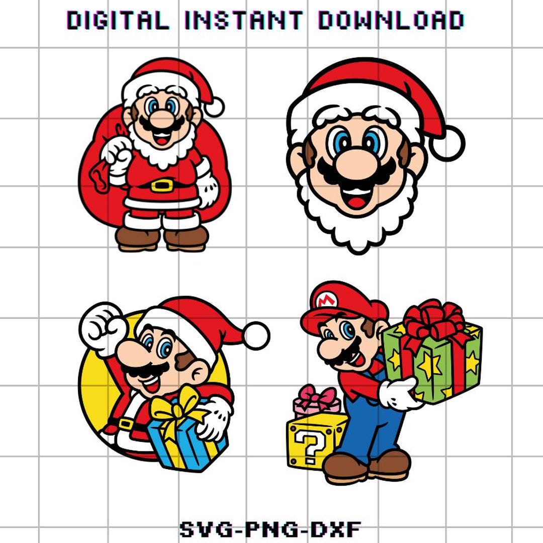 Christmas Mario Svg Bundle, Santa Claus Cartoon Movie Character Png - Etsy