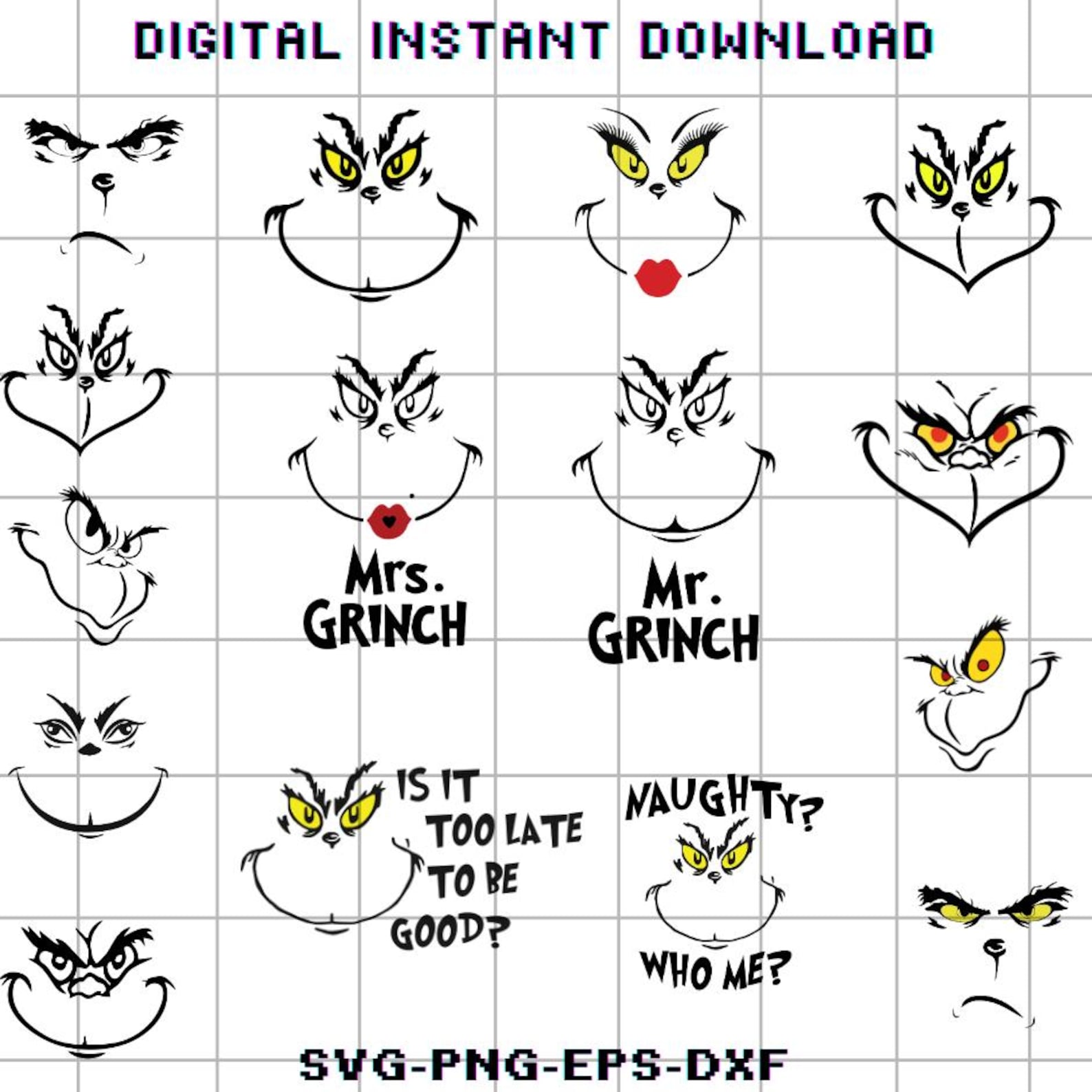 Mrs. and Mr. Grinch Svg Bundle, Christmas Png, Merry Grinchmas Digital ...