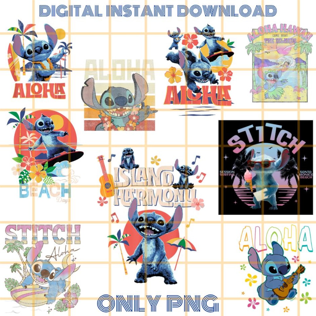 Aloha Stitch Png Bundle, Stich Beach Png, Cute Stitch and Lilo Digital ...