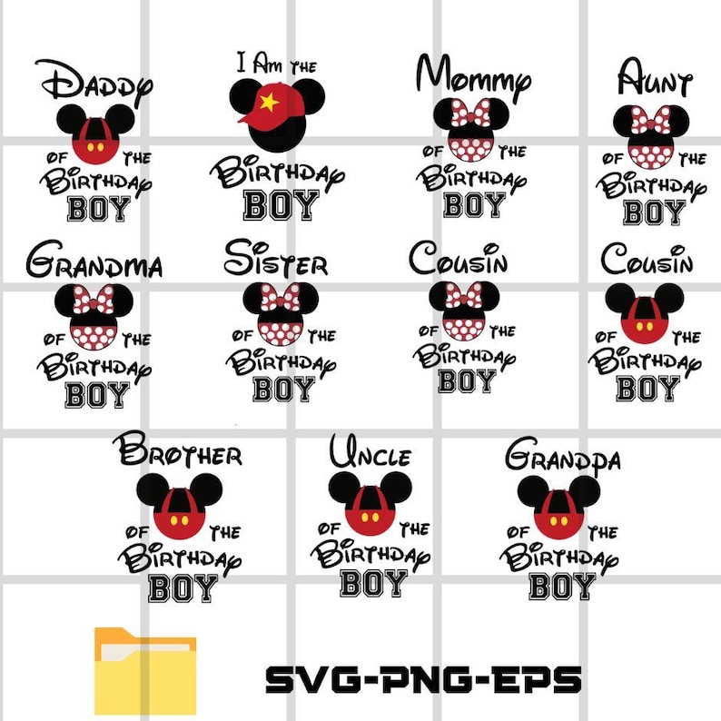 Family Mickey Birthday Boy SVG Bundle, Mouse Family Matching Png ...