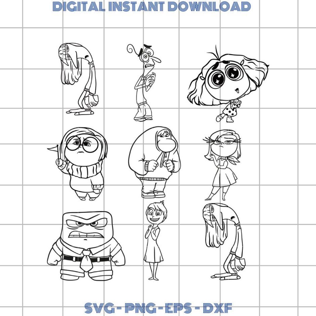 Inside Out Characters Svg Bundle, Cartoon Movie Clipart, Disney Outline ...