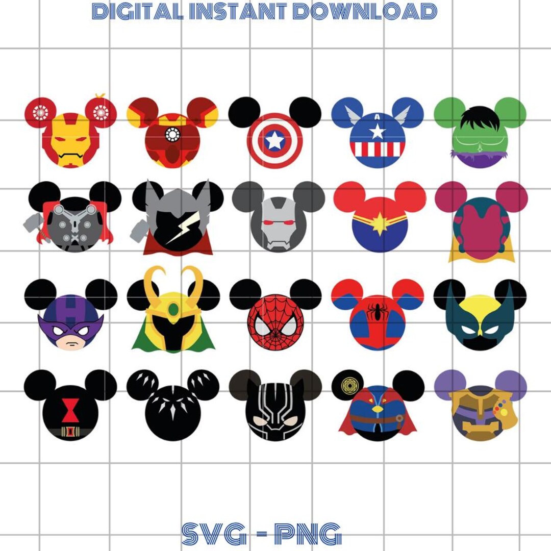 Super Hero Ear Svg Bundle, Hulk Head Svg, Spiderman Mouse Ear Png, Cute Aven Gers Clipart, Cut ...