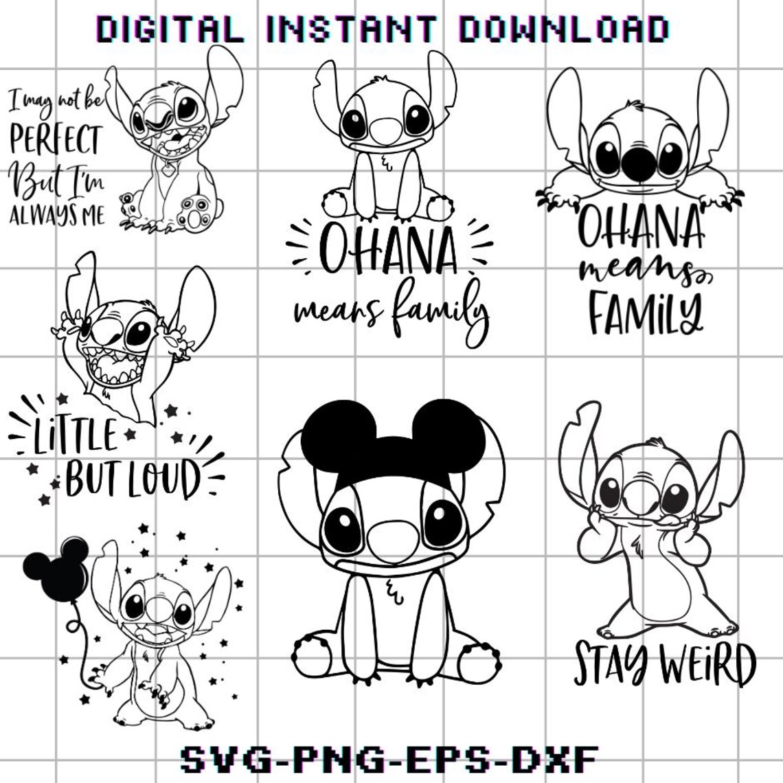 Cute Stitch Svg Bundle, Ohana Means Family Clipart, Disney Outline ...