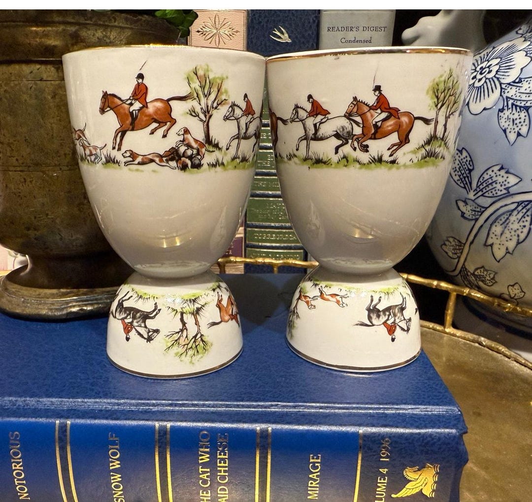 Vintage Fox Hunt Egg Cups English Equestrian Set of 2 - Etsy