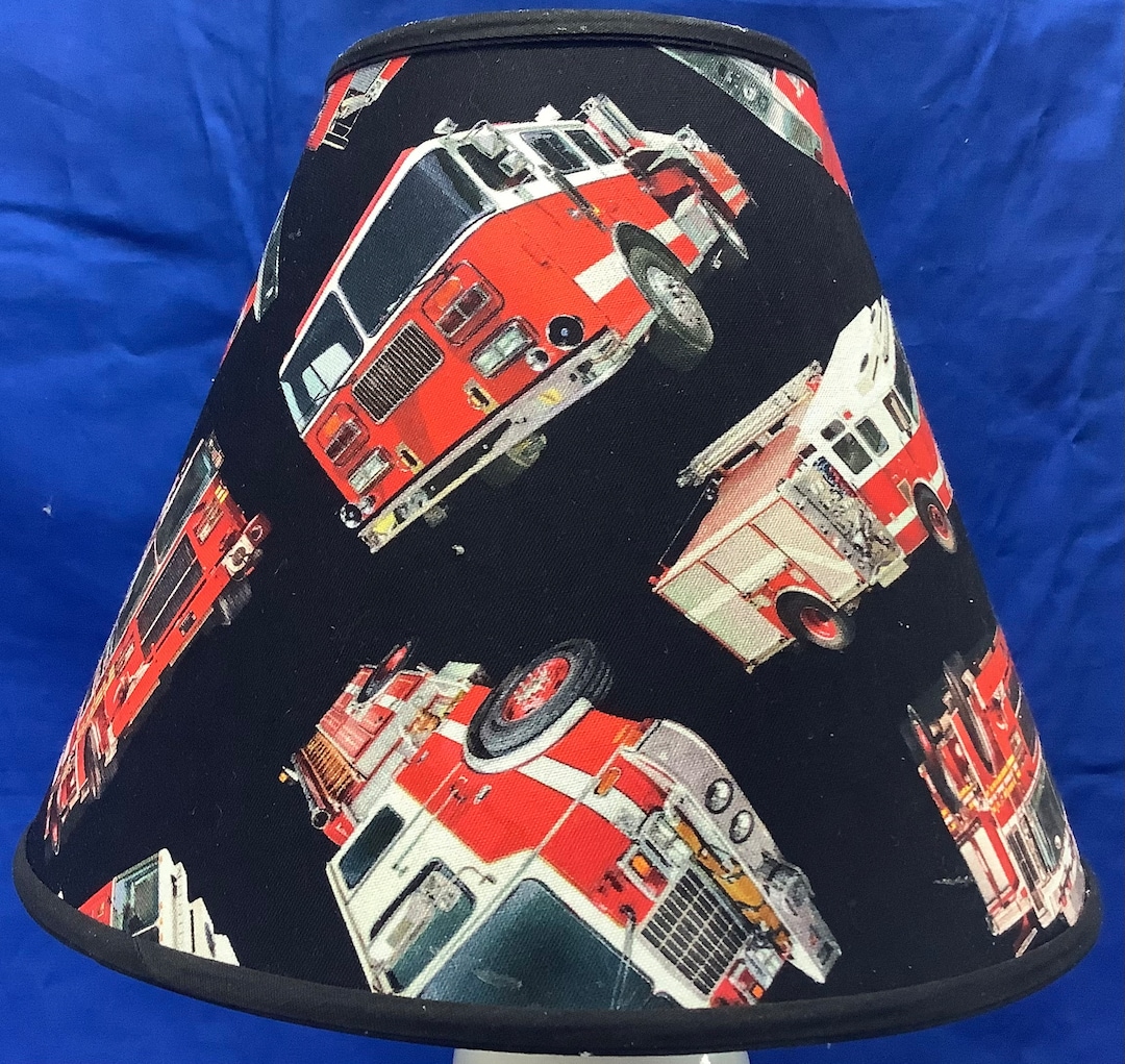 Fire Truck on Black Lamp Shade - Etsy