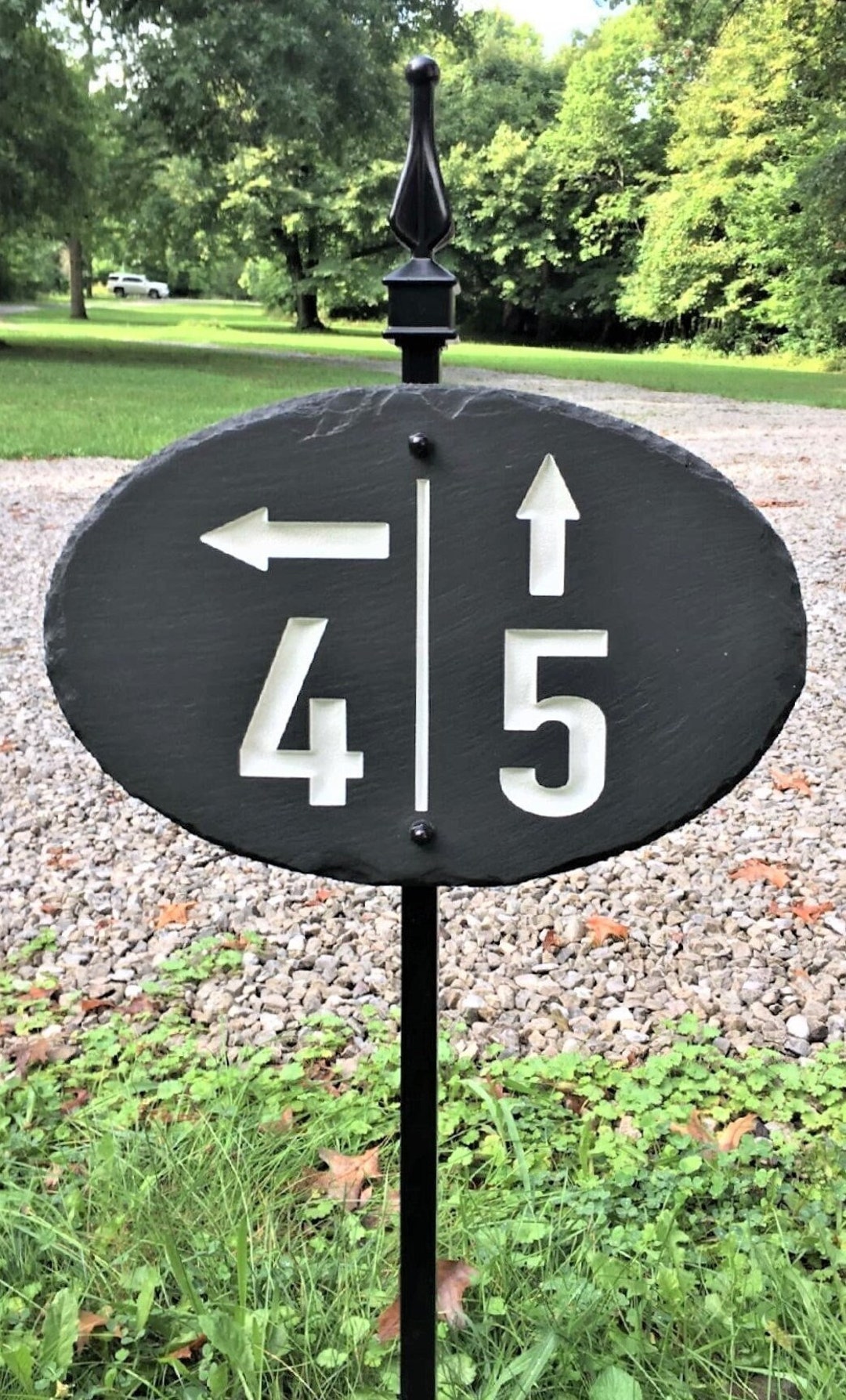 CARVED Slate ADDRESS DRIVEWAY Sign Arrow Directional Split / Shared ...