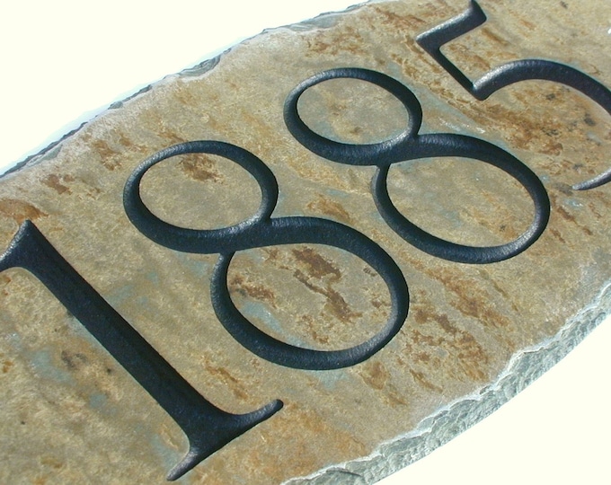 SLATE ADDRESS MARKER Sign ( Carved Numbers ) With Lawn / Yard Stake ...