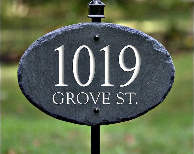 CARVED Slate Vertical Address Sign / Column Plaque / Oval Stone House ...
