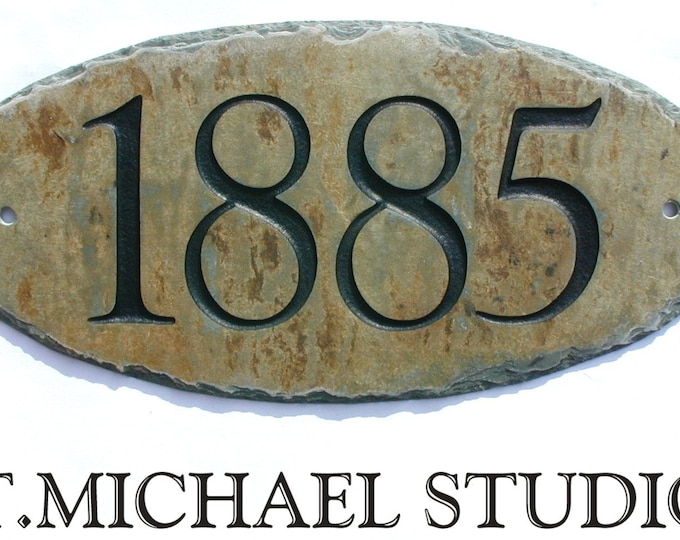 CARVED Slate Vertical Address Sign / Column Plaque / Oval Stone House ...