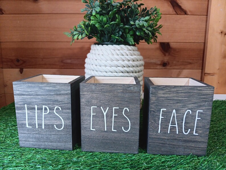 Rae Dunn Inspired Wooden Makeup Brush Holder Set, Farmhouse Decor - Etsy