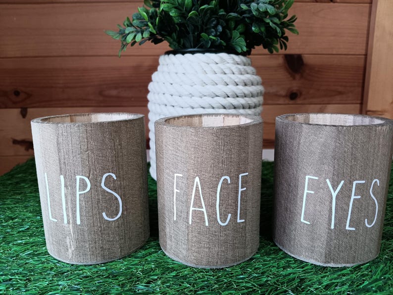 Rae Dunn Inspired Wooden Makeup Brush Holder Set, Farmhouse Decor - Etsy