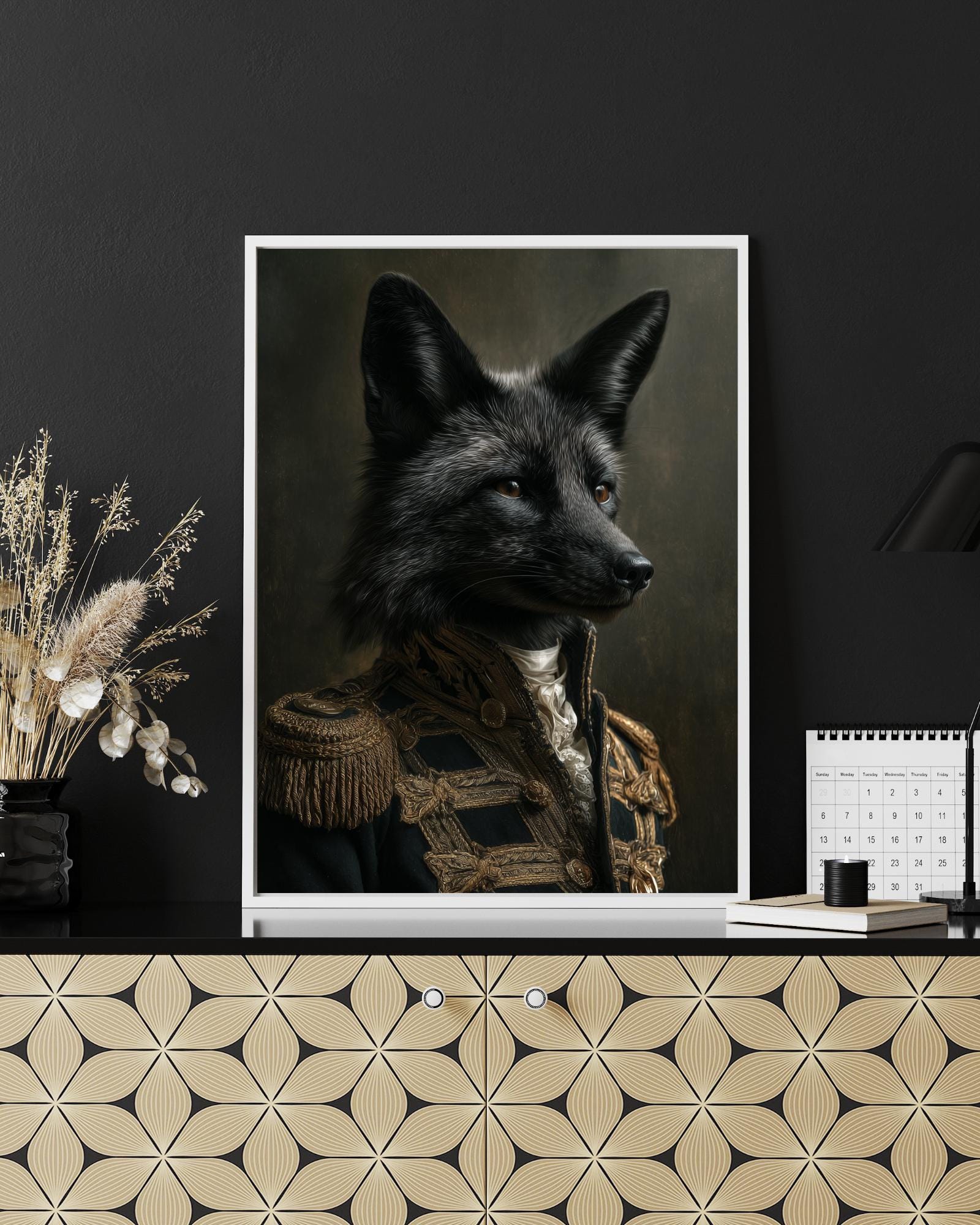 Gothic Black Fox Portrait Dark Academia Spooky Decor Victorian Art ...
