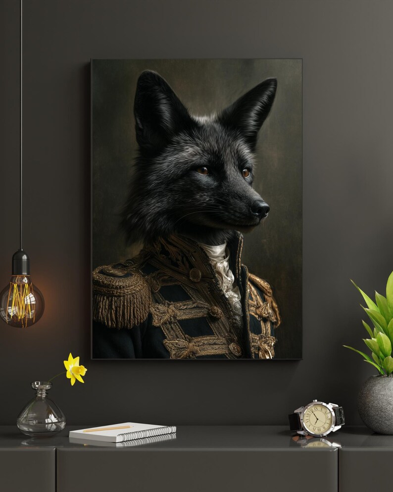 Gothic Black Fox Portrait Dark Academia Spooky Decor Victorian Art ...