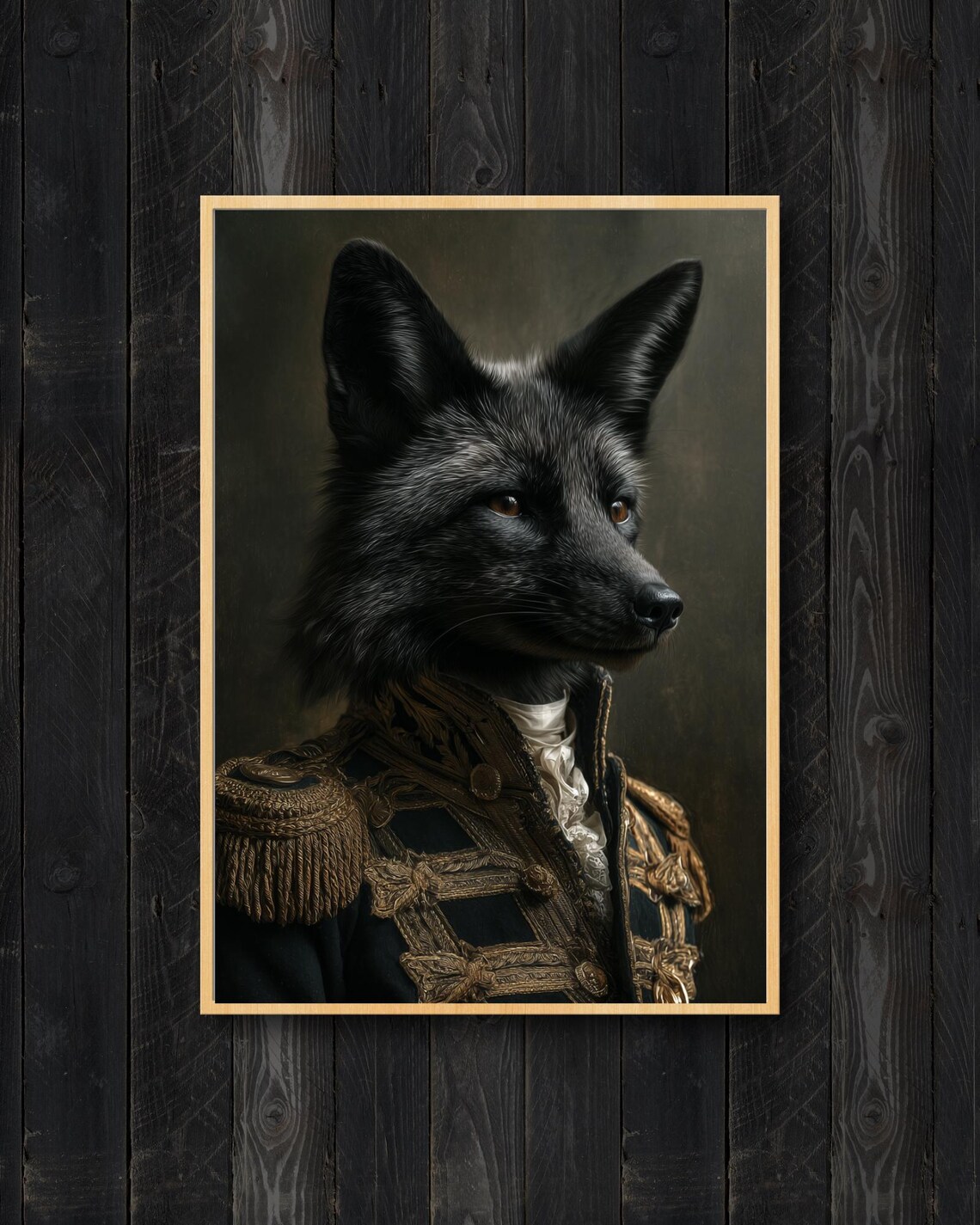 Gothic Black Fox Portrait Dark Academia Spooky Decor Victorian Art ...